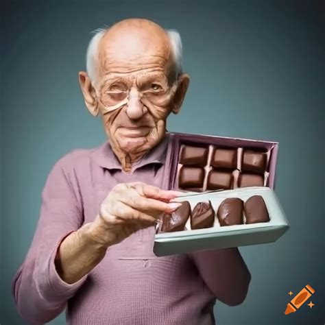 Elderly Man Offering A Box Of Chocolates On Craiyon