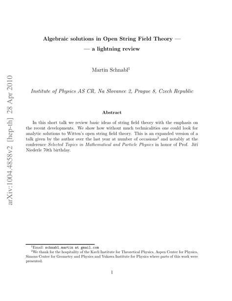 Pdf Algebraic Solutions In Open String Field Theory A Lightning Review