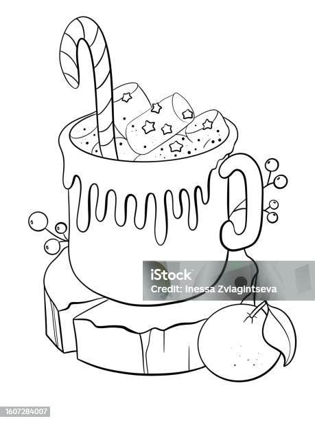 등고선 그림 뜨거운 음료 메뉴 마시멜로 스케치 만화 스타일 디자인 요소 인쇄 포장 스티커 또는 색칠 공부 마시멜로에 대한 스톡 벡터 아트 및 기타 이미지 Istock