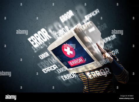 Female Monitor Head With Multiple Error Signs On The Display Stock Photo Alamy