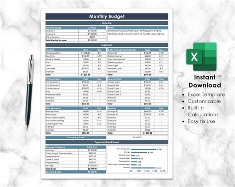 Minimalist Ms Excel Budget Template Spreadsheet Etsy
