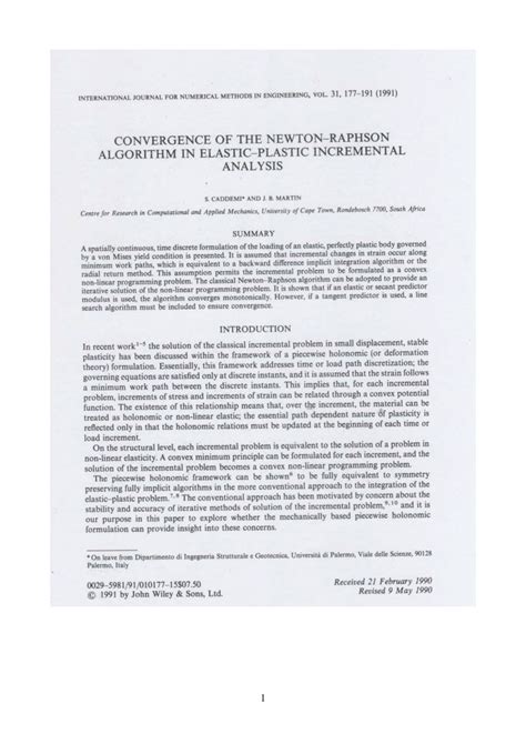 pdf convergence of the newton‐raphson algorithm in elastic‐plastic