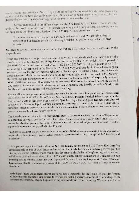 Note Submitted On Questionable Quality Of Self Learning Material Of Solcol Presented At Ac