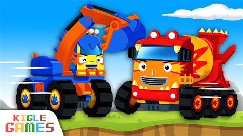 포크레인 진화 타요 몬스터트럭 몬스터차 경찰차 소방차 구급차 중장비 폴리스 엠뷸런스 트럭 자동차게임 꼬마버스 타요 Kigle Games Youtube