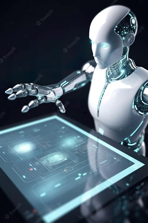 Premium Photo A Robot With A Touchscreen Screen That Says Robot On It