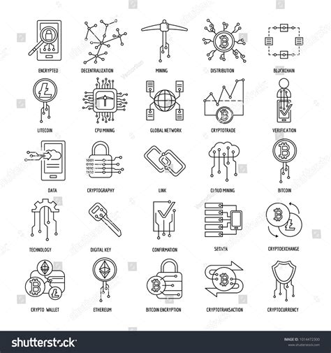 Blockchain Cryptocurrency Mining Vector Icons Line Stock Vector