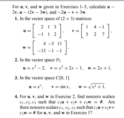 answered 4 for u v and w in exercise 2 find… bartleby