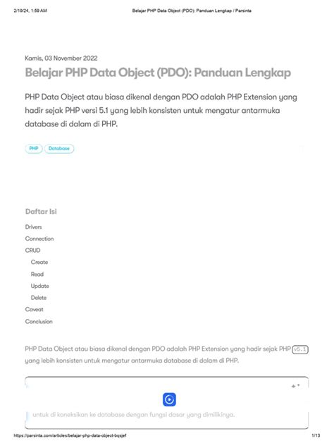 Belajar Php Data Object Pdo Panduan Lengkap Parsinta Pdf