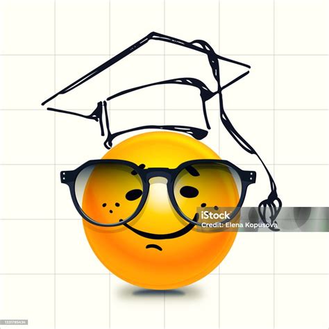 학교로 돌아가기 고립 된 흰색 배경에 교수 모자와 밝은 쾌활한 이모티콘 크리에이티브 포스터 또는 배너 교육에 대한 스톡 벡터 아트 및 기타 이미지 Istock