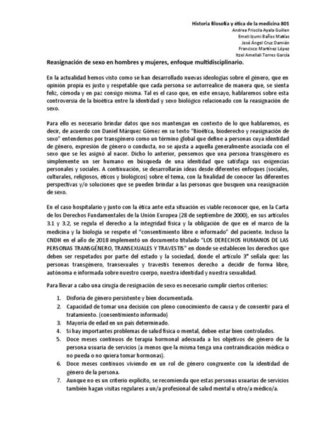 Reasignación De Sexo Pdf Transexual Transgénero