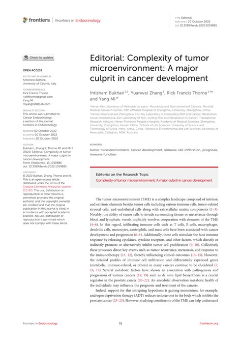 Pdf Editorial Complexity Of Tumor Microenvironment A Major Culprit
