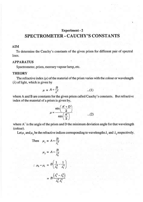 Cauchy Constant Using Spectrometer Experiment At Declan Goodisson Blog