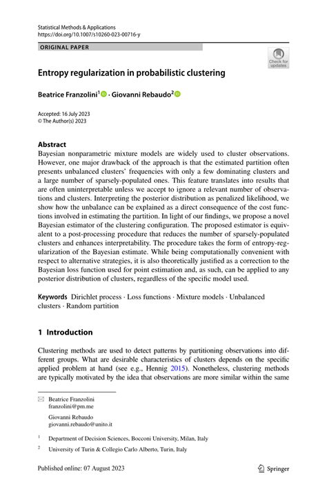 PDF Entropy Regularization In Probabilistic Clustering