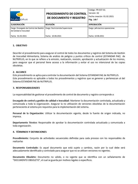 procedimiento de control de documento y registro pdf archivo de