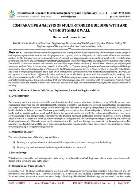 Irjet Comparative Analysis Of Multi Storied Building With And Without Shear Wall Pdf