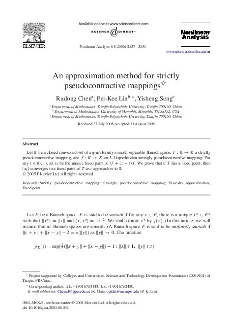 Pdf An Approximation Method For Strictly Pseudocontractive Mappings
