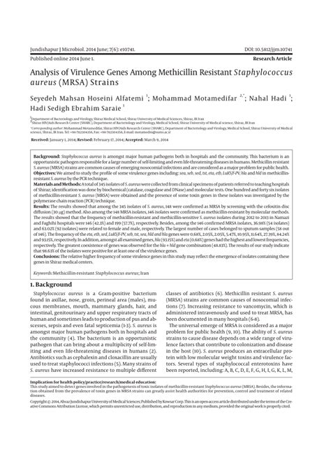 Pdf Analysis Of Virulence Genes Among Methicillin Resistant Staphylococcus Aureus Mrsa Strains