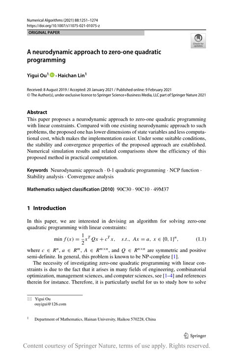 A Neurodynamic Approach To Zero One Quadratic Programming