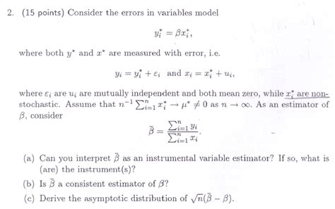 2 15 Points Consider The Errors In Variables Model