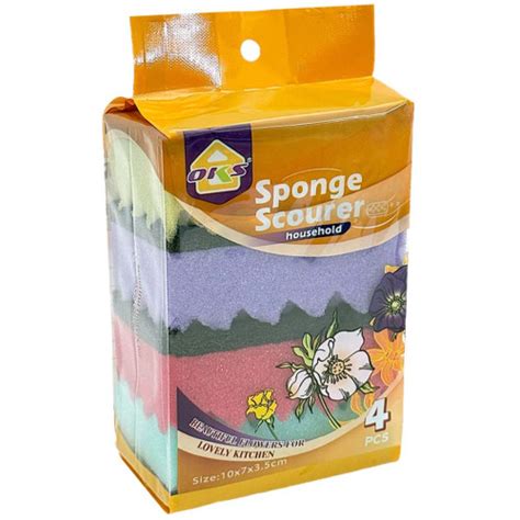 Scourer Sponge 4s Asst Colour Fancy Oks