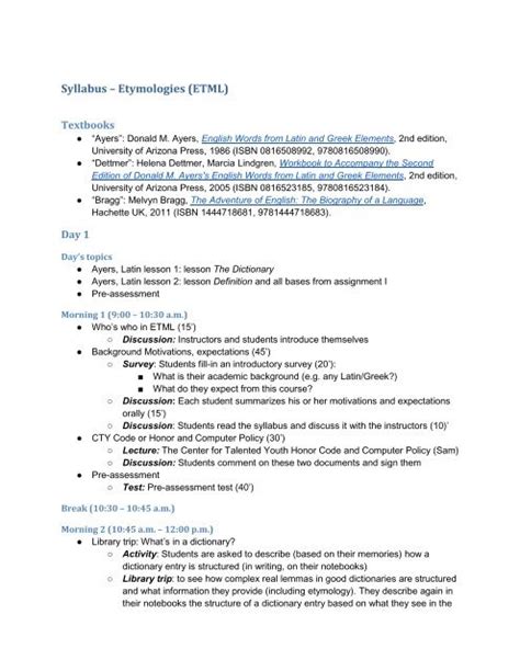Etymologies Etym Cty Course Syllabus