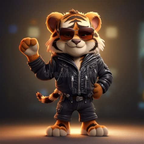 Hyper Realistic Cartoon Tiger Unreal Engine 5 Vray Outrun Inspired Stock Illustration