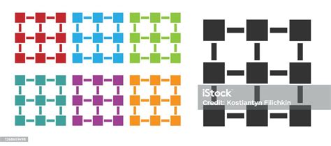 흰색 배경에 격리 된 블랙 블록 체인 기술 아이콘 암호 화폐 데이터 추상 적 기하학적 블록 네트워크 기술 사업 다채로운 아이콘을 설정합니다 벡터 0명에 대한 스톡 벡터 아트
