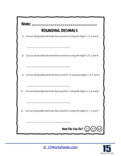 Rounding Decimals Worksheets Practice Worksheets Com