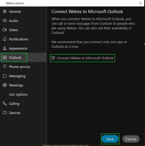 Integration With Microsoft Outlook For Presence Webex