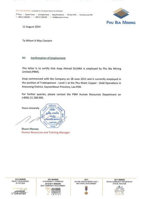 Confirmation Of Employment Pbm Pdf