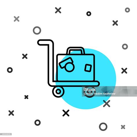 흰색 배경에 고립 된 가방 아이콘이있는 블랙 라인 호텔 수하물 카트 여행 수하물 표지판 여행 수하물 아이콘 임의동적 모양 벡터 가방에 대한 스톡 벡터 아트 및 기타 이미지