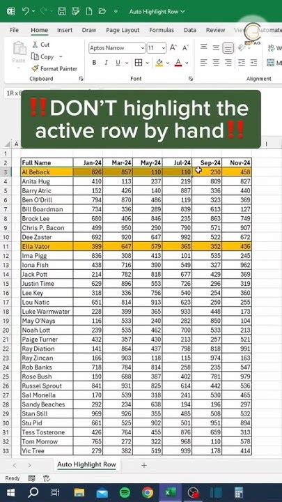 auto highlight row in excel‼️ computer knowledge excel viralpage