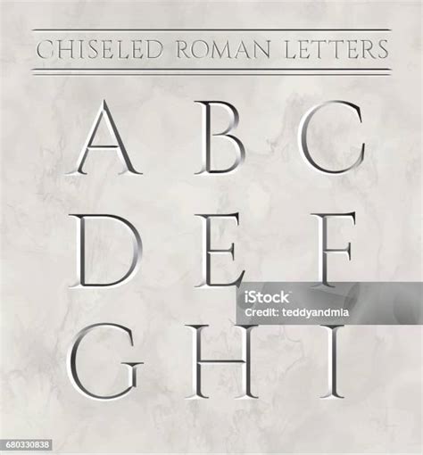 로마 문자 대리석 돌에 훤 칠하고 벡터 일러스트입니다 문자 A B C D E F G H I 컴퓨터 글자에 대한 스톡 벡터 아트