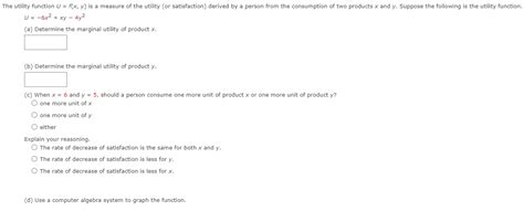 Solved He Utility Function U F X Y Is A Measure Of The
