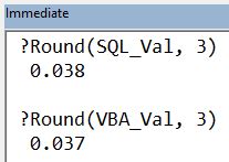 Floating Point Arithmetic In VBA Vs SQL Server