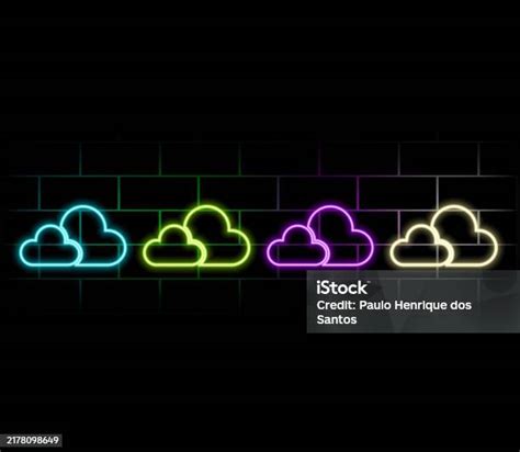 구름 네온 아이콘입니다 Ui 및 Ux 웹사이트 또는 모바일 애플리케이션에 대한 웹 아이콘의 단순하고 가는 선 윤곽선 벡터3 0명에 대한 스톡 벡터 아트 및 기타 이미지