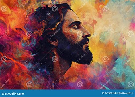 A Digital Painting Of Jesus Christ His Bearded Face Full Of Compassion