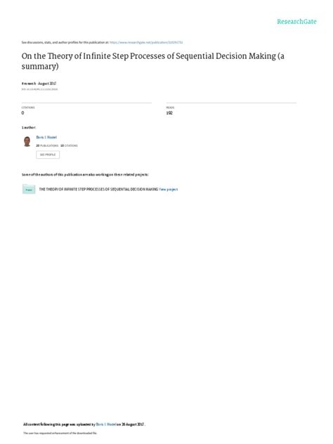 On The Theory Of Infinite Step Processes Of Sequential Decision Making A Summary Pdf