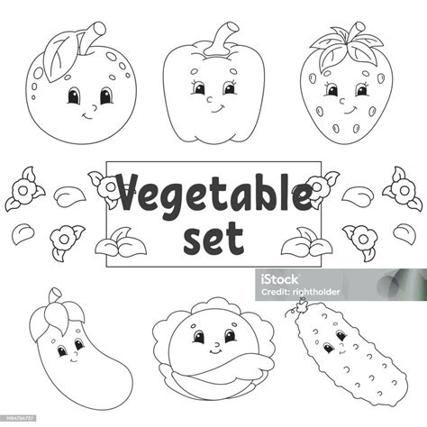 아이들을위한 색칠 공부책 쾌활한 캐릭터 벡터 그림입니다 귀여운 만화 스타일 블랙 윤곽 실루엣 흰색 배경에 격리 가지 채소에 대한 스톡 벡터 아트 및 기타 이미지 Istock