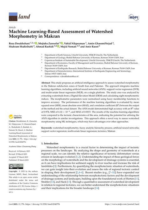 pdf machine learning based assessment of watershed morphometry in makran