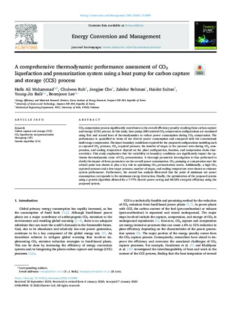 Pdf A Comprehensive Thermodynamic Performance Assessment Of Co2