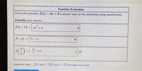 solved function evaluation given the function f x 8x 6
