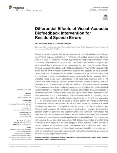 Pdf Differential Effects Of Visual Acoustic Biofeedback Intervention