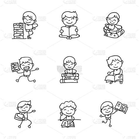 手绘卡通快乐的孩子回到学校矢量插图素材 花瓣网