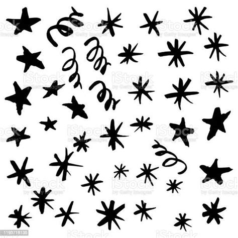 티셔츠 프린트 카드 전단지 포스터 디자인을 위한 손으로 그린 별과 눈송이 흰색 배경에 격리 된 검은 색 요소입니다 벡터 일러스트레이션 0명에 대한 스톡 벡터 아트 및 기타