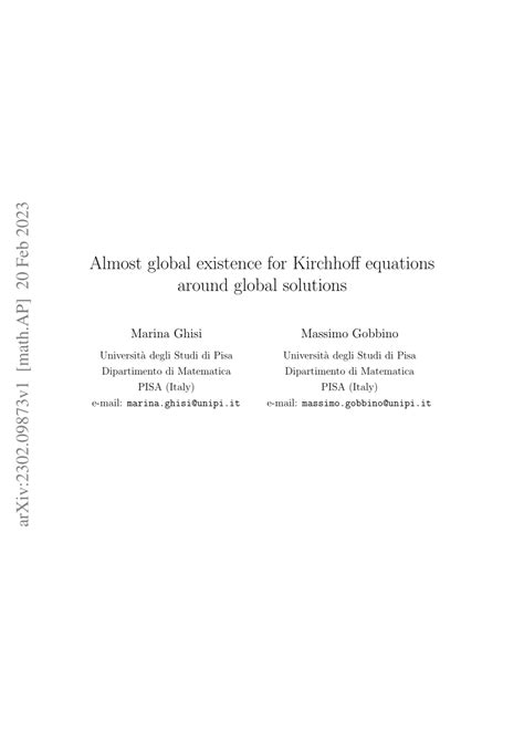 Pdf Almost Global Existence For Kirchhoff Equations Around Global