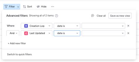 filter by date of the creation log and last updated column 📅 new