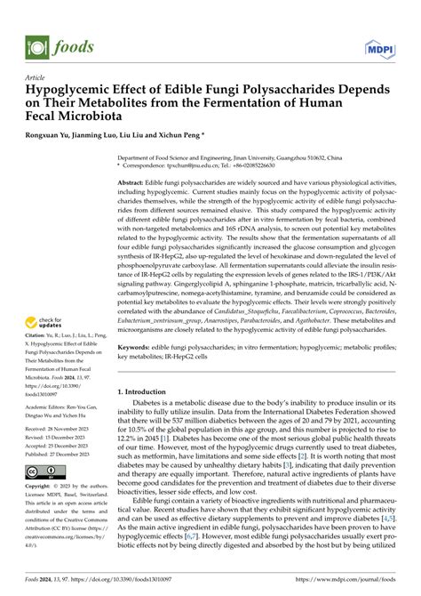 Pdf Hypoglycemic Effect Of Edible Fungi Polysaccharides Depends On Their Metabolites From The