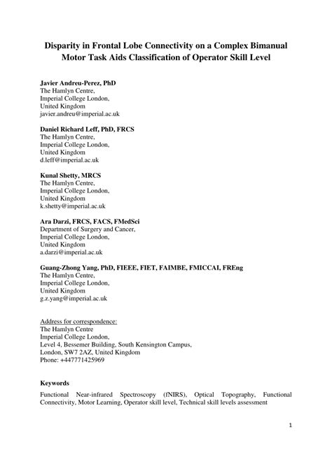 Pdf Disparity In Frontal Lobe Connectivity On A Complex Bimanual Motor Task Aids