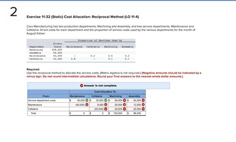 Solved N Exercise Static Cost Allocation Reciprocal Chegg